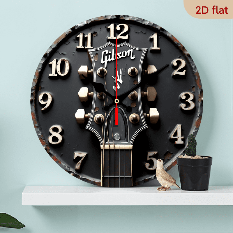Vintage Gibson Guitar Headstock Wall Clock, Distressed Metal Design for ...