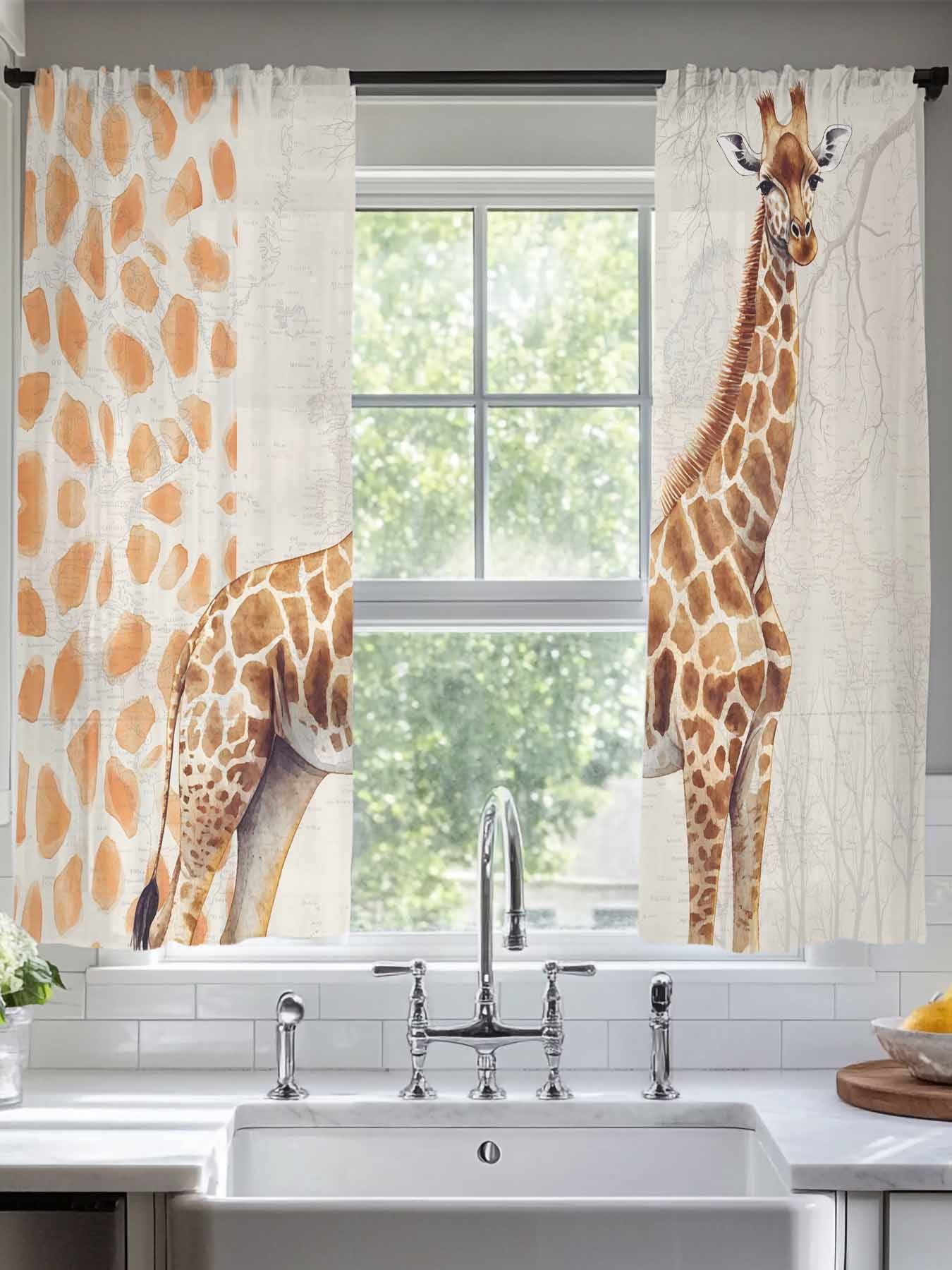 Vintage Giraffe Sheer Curtains for Living Room Bedroom Modern Art ...