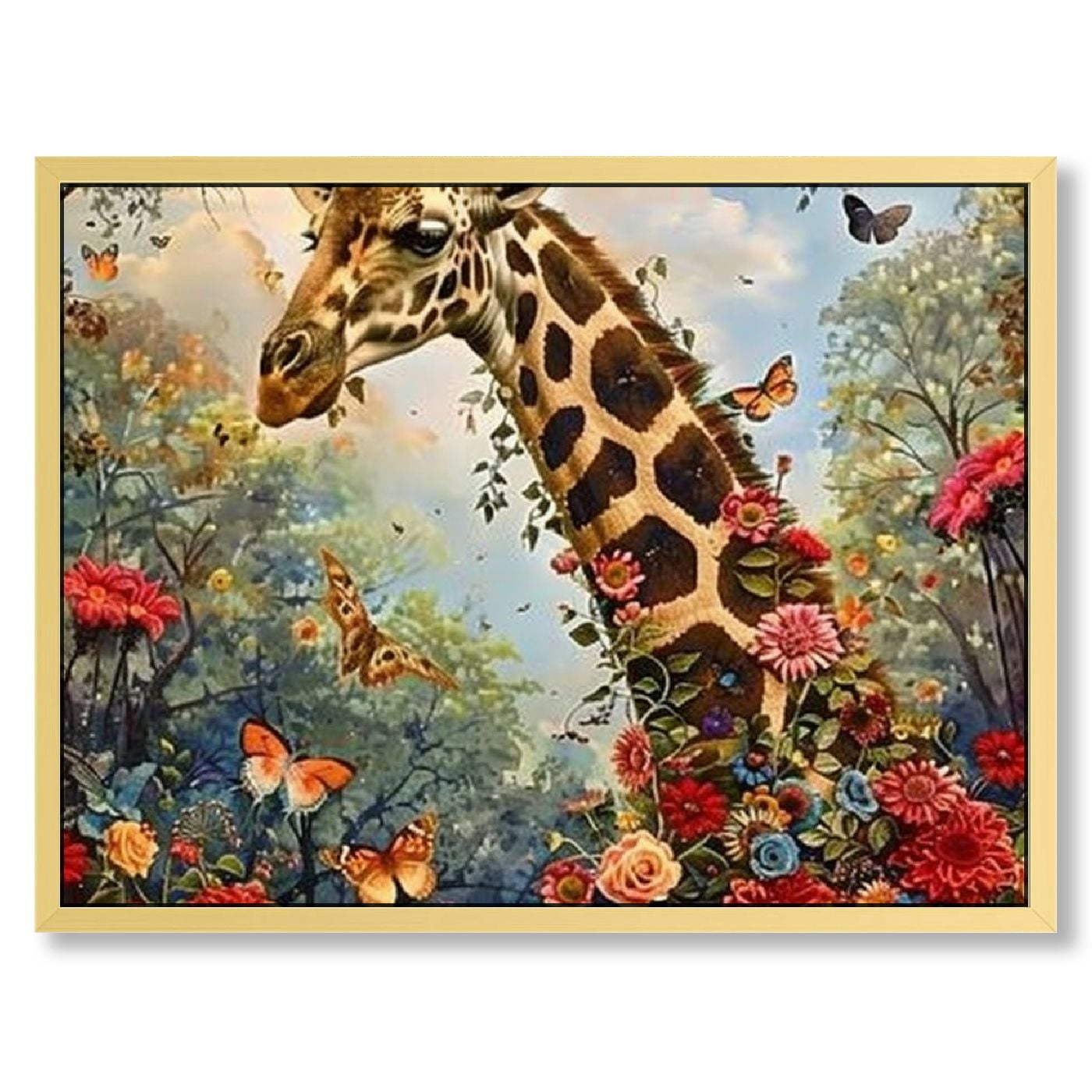 Vintage Giraffe Wild Animal Floral Giraffe Painting for Modern Home ...