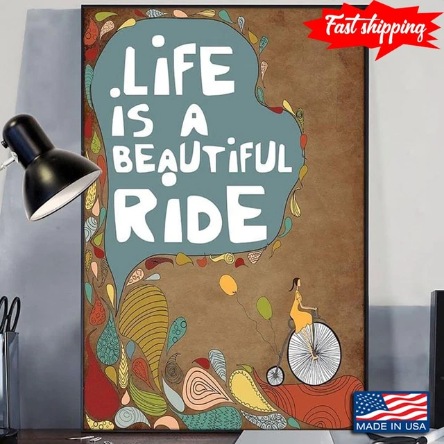 Vintage Girl With Balloons Riding Bicycle Life Is A Beautiful NO FRAMED ...