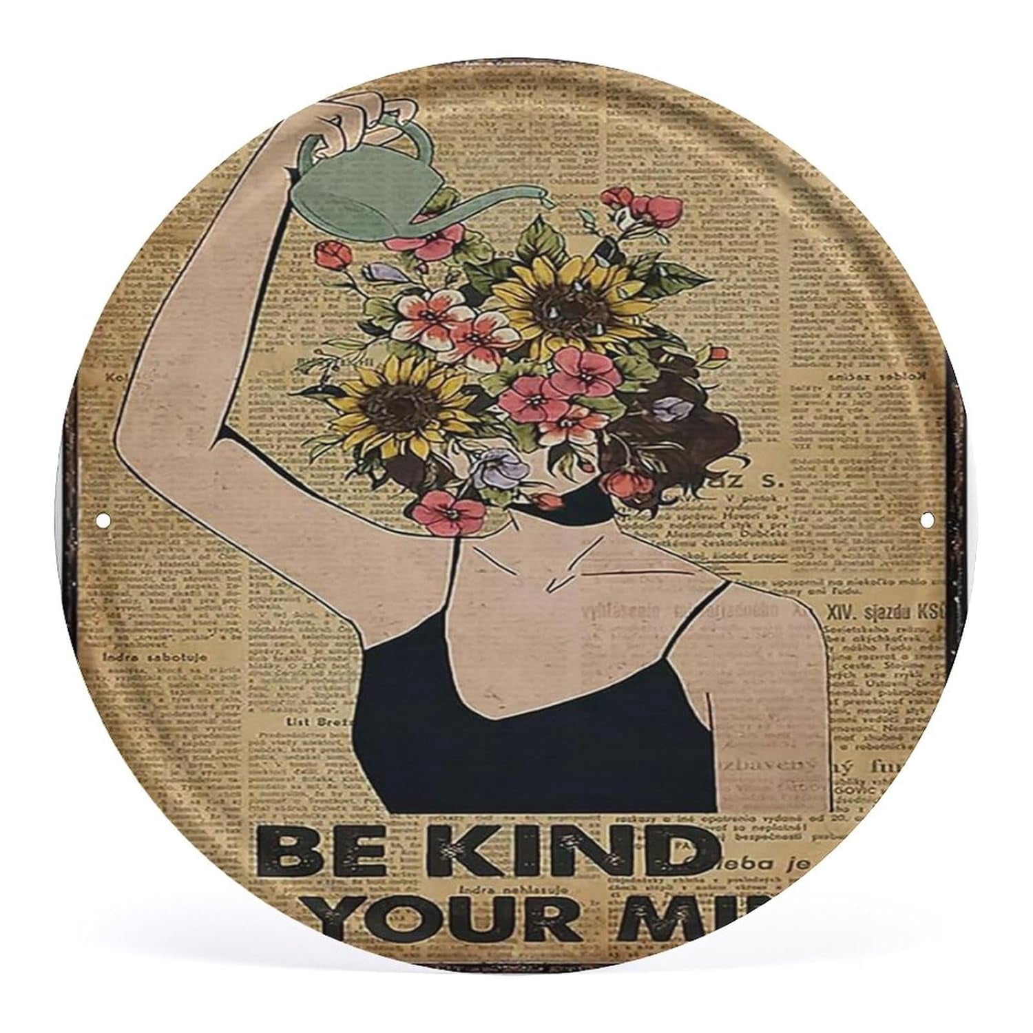 Vintage Girl Be Kind To Your Mind Retro Round Metal Tin Sign Vintage ...