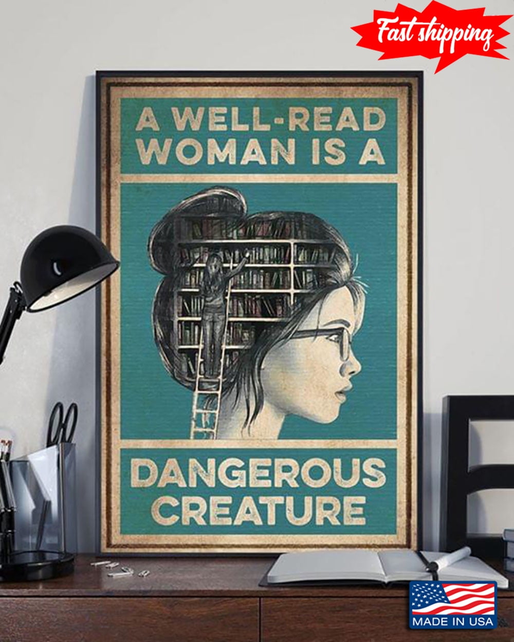 Vintage Girl Wearing Glasses A Well-Read Woman Is A Dangerous Creature ...