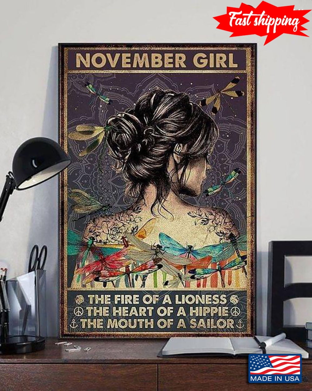 Vintage Girl With Floral Tattoos & Dragonflies November Girl The Fire ...