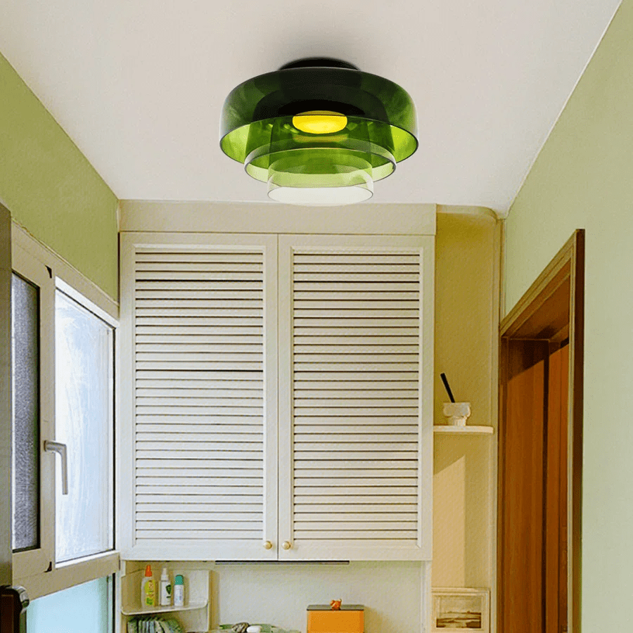 Vintage Glass 3-Layer LED Ceiling Light, Mid-Century Modern Flush Mount ...