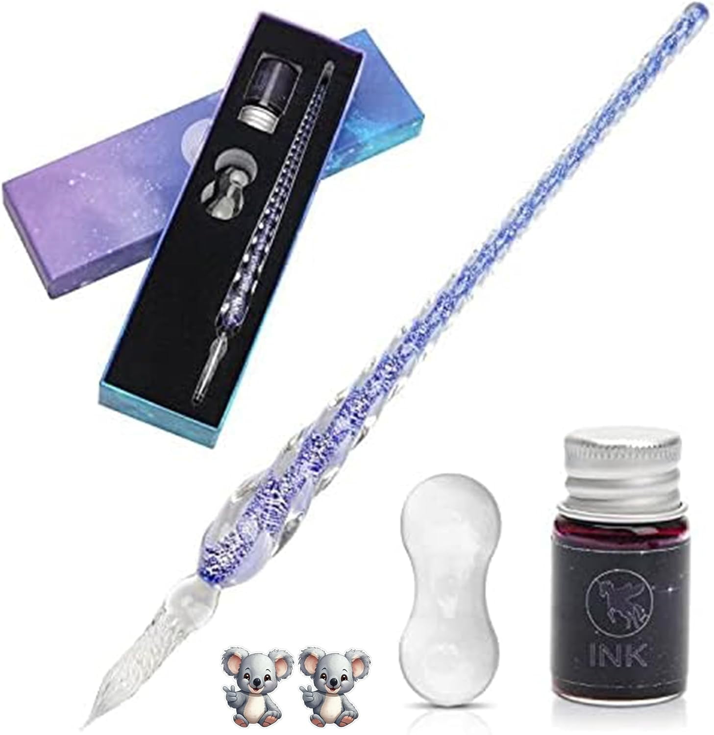 Vintage Glass Crystal Dip Pen And Ink Bottle Nip Holder Rest Set ...