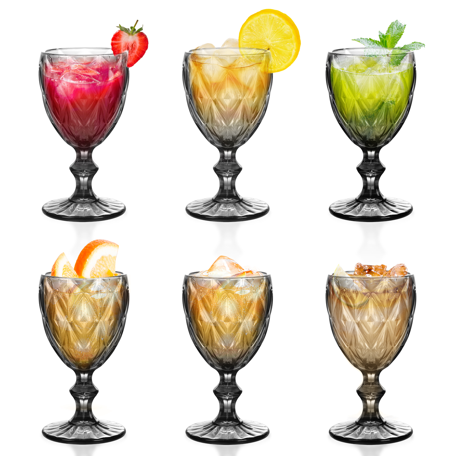 Vintage Glass Goblets Set of 6 Pcs 8.5oz - Elegant Stemmed Wine Cups ...