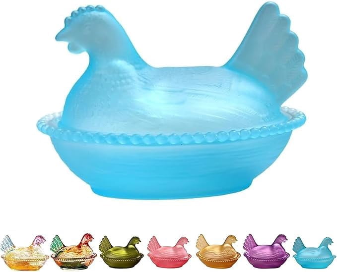 Vintage Glass Hen on Nest Candy Dish with Lid - Chicken Shaped Crystal ...