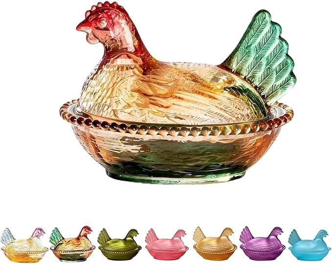 Vintage Glass Hen on Nest Candy Dish with Lid - Chicken Shaped Crystal ...