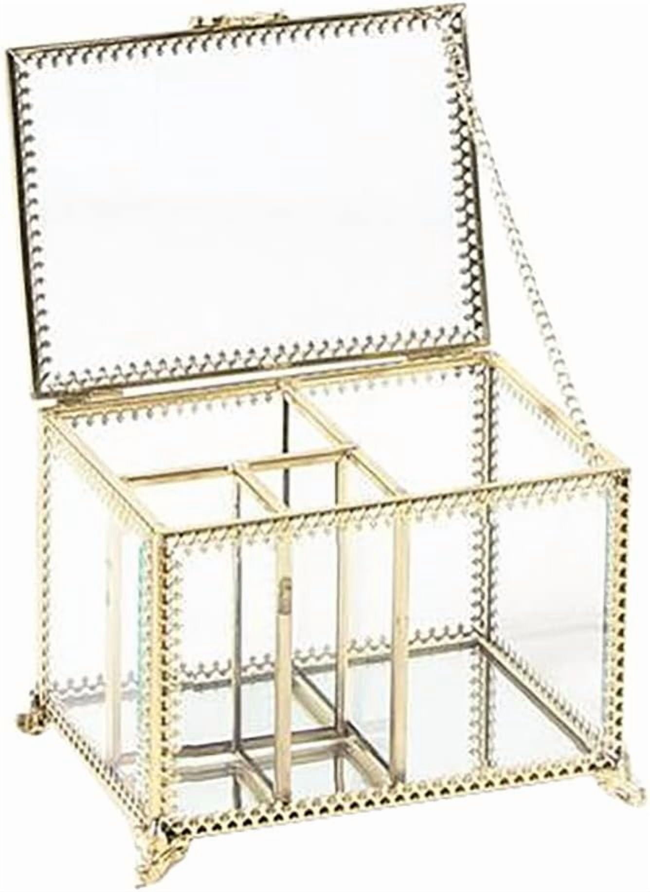 Vintage Glass Jewelry Box with Lid, Brass & Glass Decorative Display ...