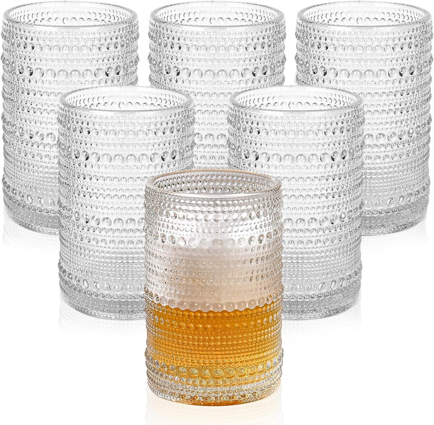 Vintage Glassware Drinking Glasses Set of 12,Grey 12oz & 15oz Hobnail Glass Cups,Embossed Water ...