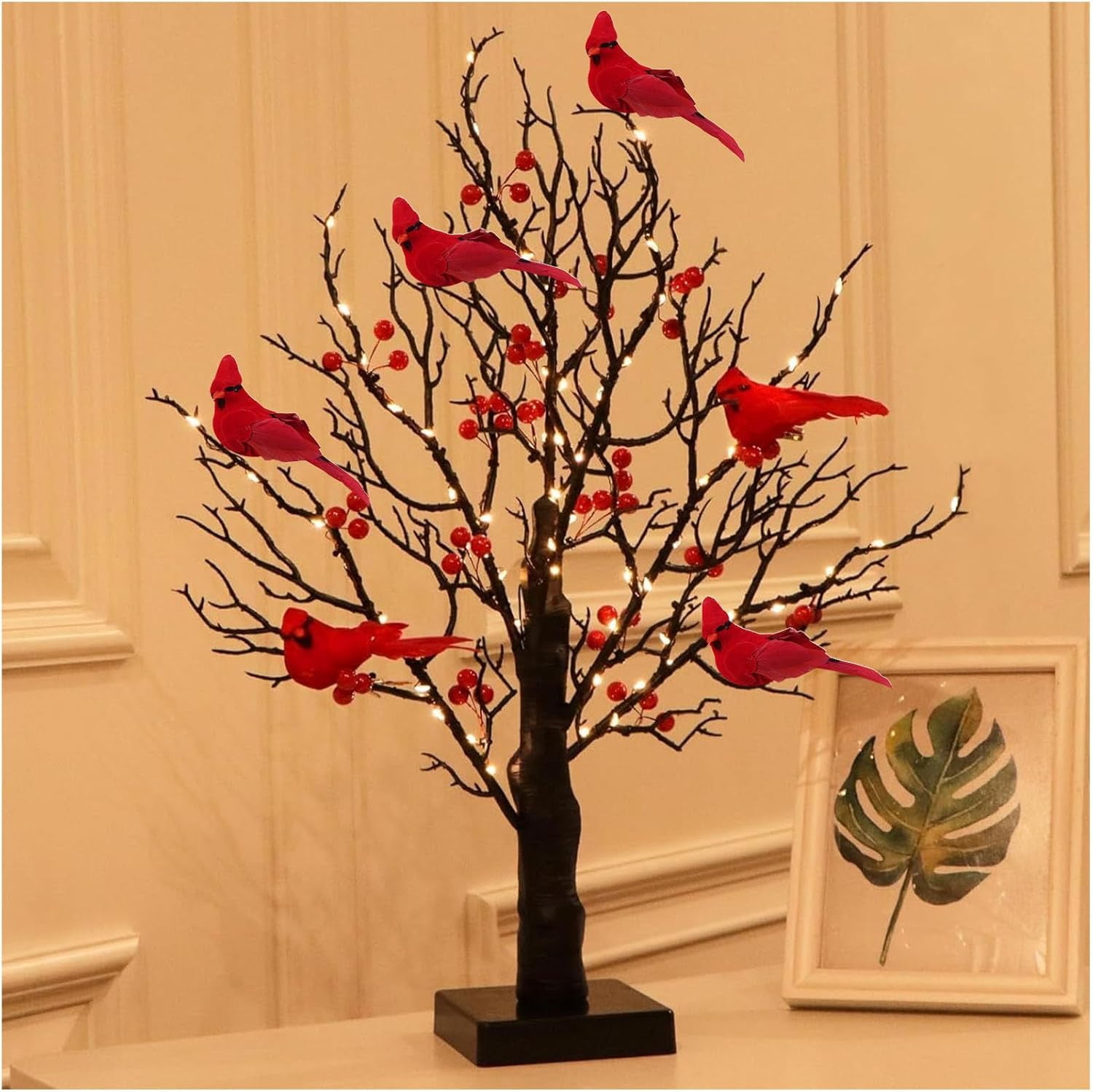 Vintage Glowing Tree with Cardinals (21 in), Equipped with 6 Birds and ...