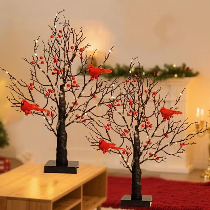 Vintage Glowing Tree with Cardinals, Christmas Trees with Lights, Led ...