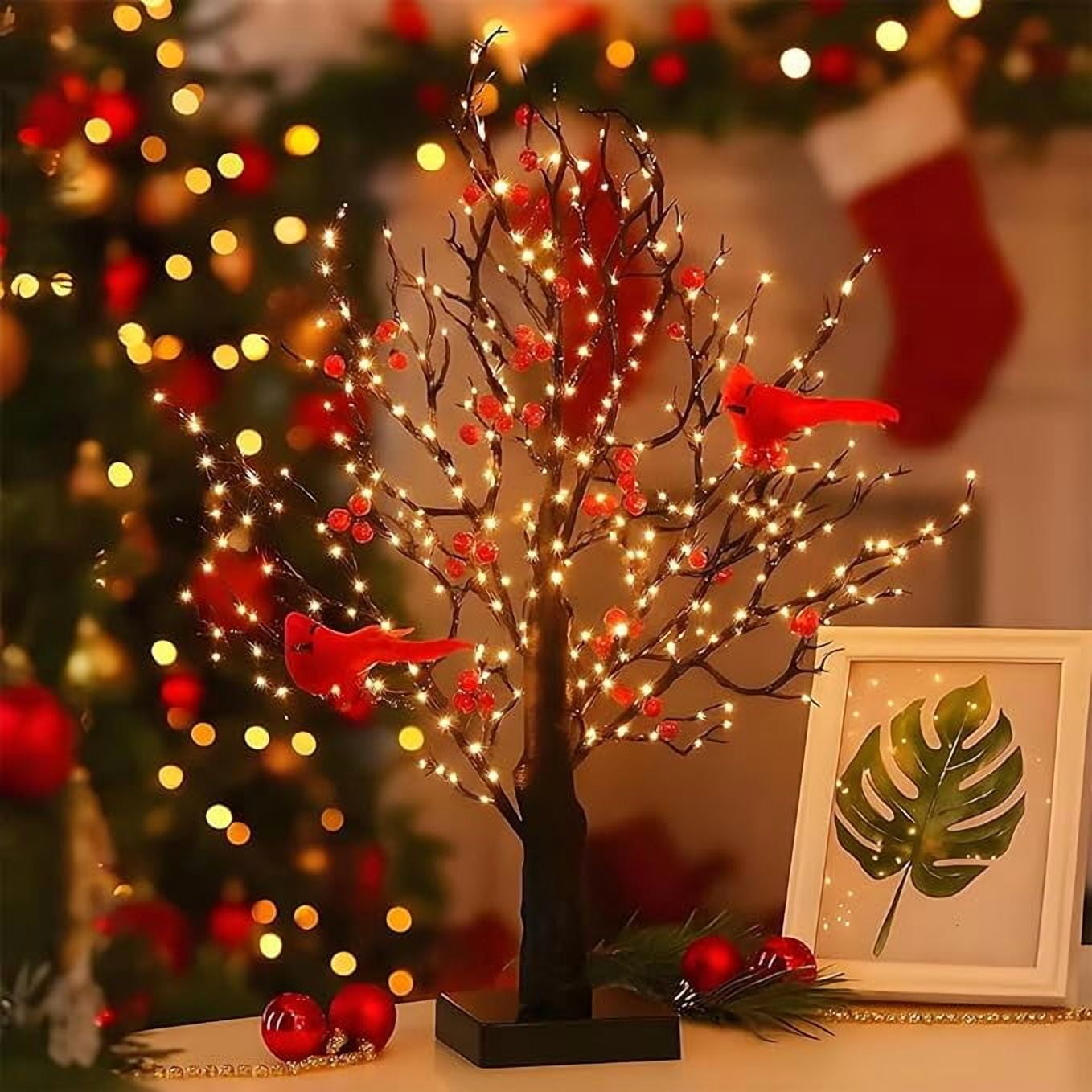 Vintage Glowing Tree with Cardinals, New LED White Birch Tree Lights ...