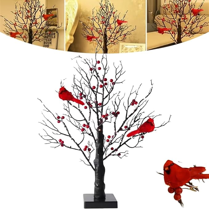 Vintage Glowing Tree with Cardinals, Trees with Cardinals, Red Bird ...