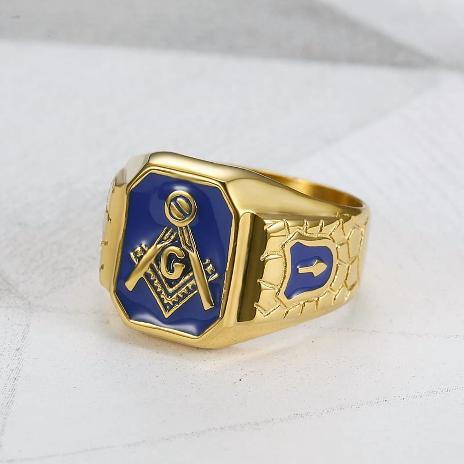 Vintage Gold Blue Color Side for Men's Jewelry Freemason Symbol G ...