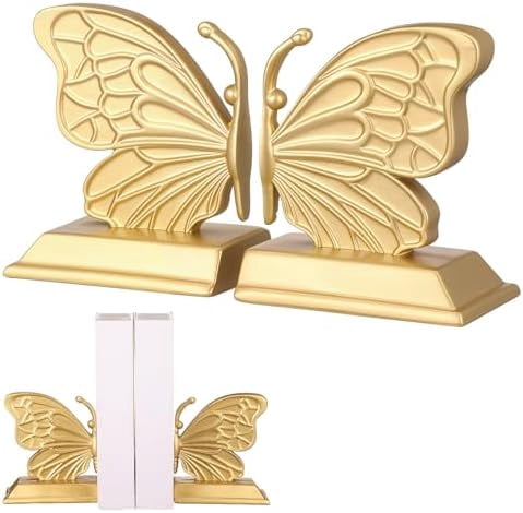 Vintage Gold Butterfly Bookends Resin Book Ends for Shelves Heavy Duty ...