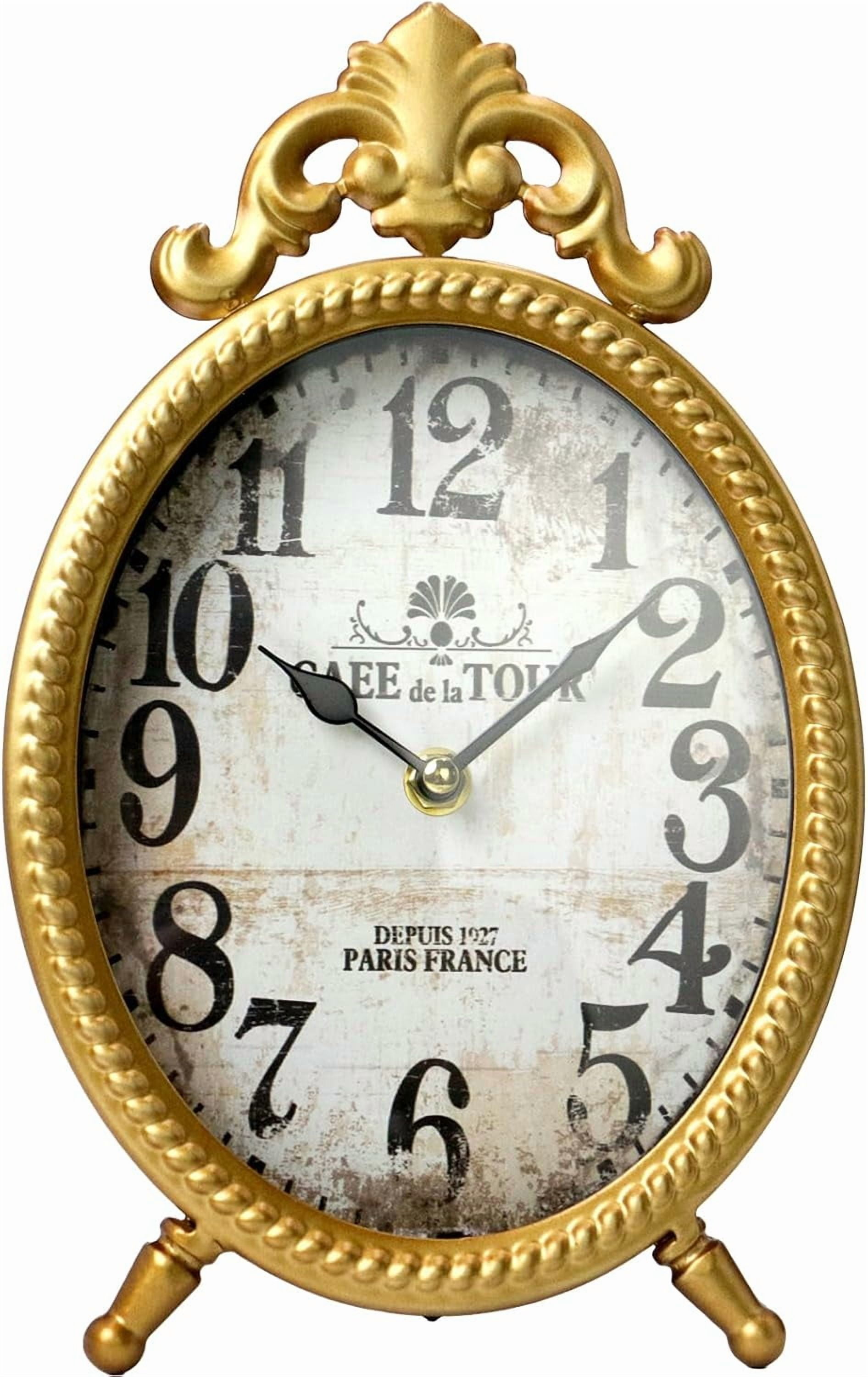 Vintage Gold Table Clock, Retro Oval Desk Clock with Romanesque Frame ...