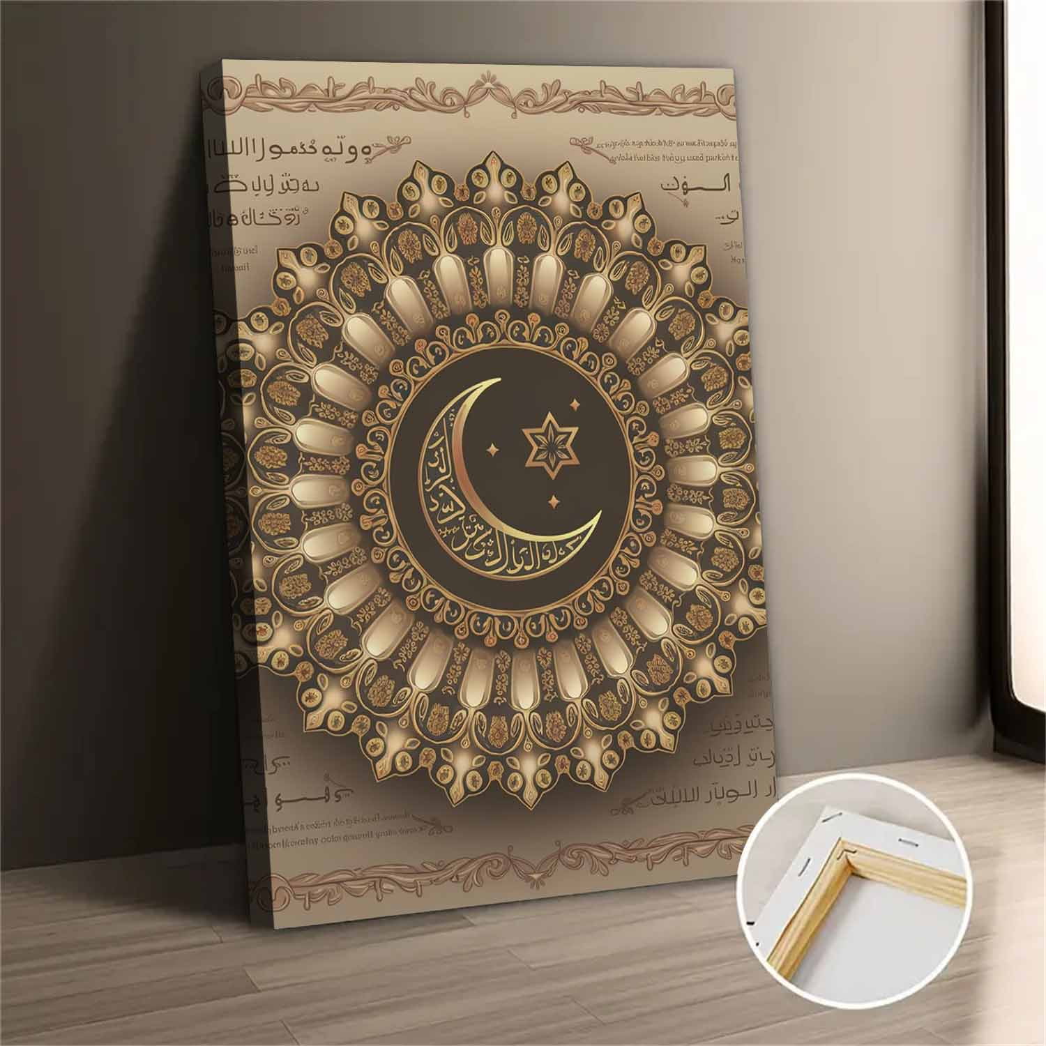 Vintage Golden Crescent Moon Star Wall Art Canvas Painting For Bedroom ...