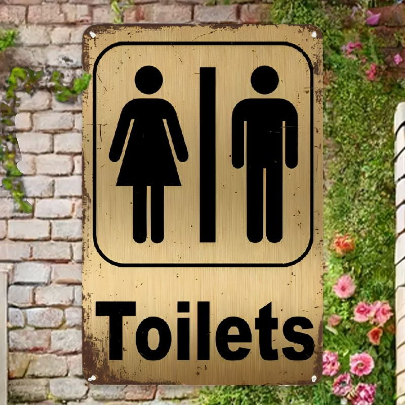 Vintage Golden Metal Toilet Sign - Rustic Bathroom Decor Plaque with ...