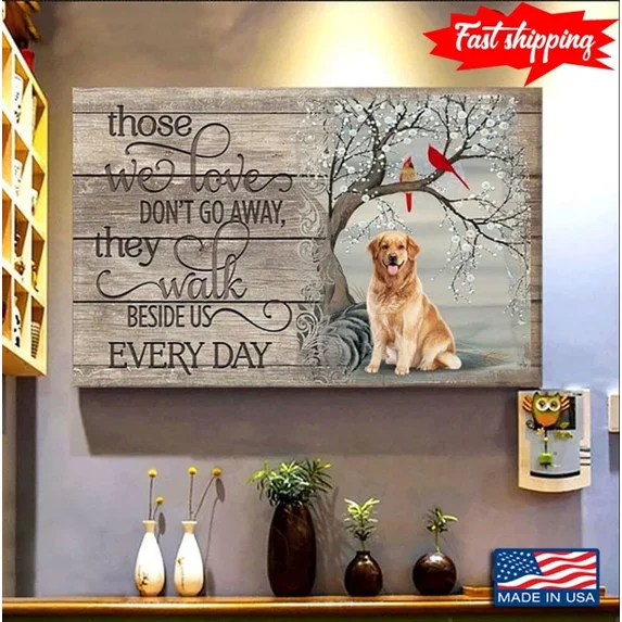 Vintage Golden Retriever Dog &Amp Cardinals In Snow Those We Love Dont ...