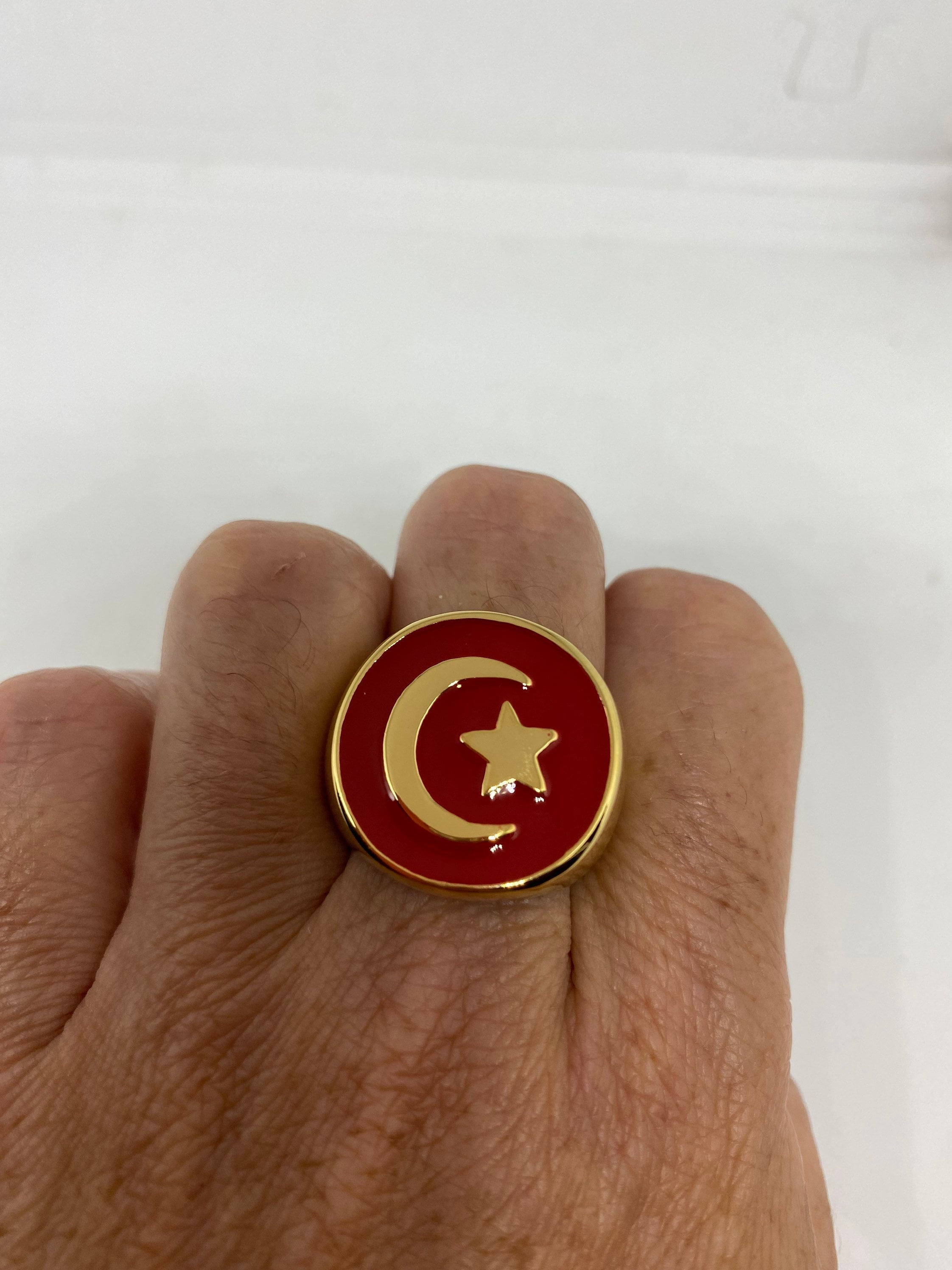 Vintage Golden Stainless Steel Muslim Star Cresant Mens Ring - Walmart.com