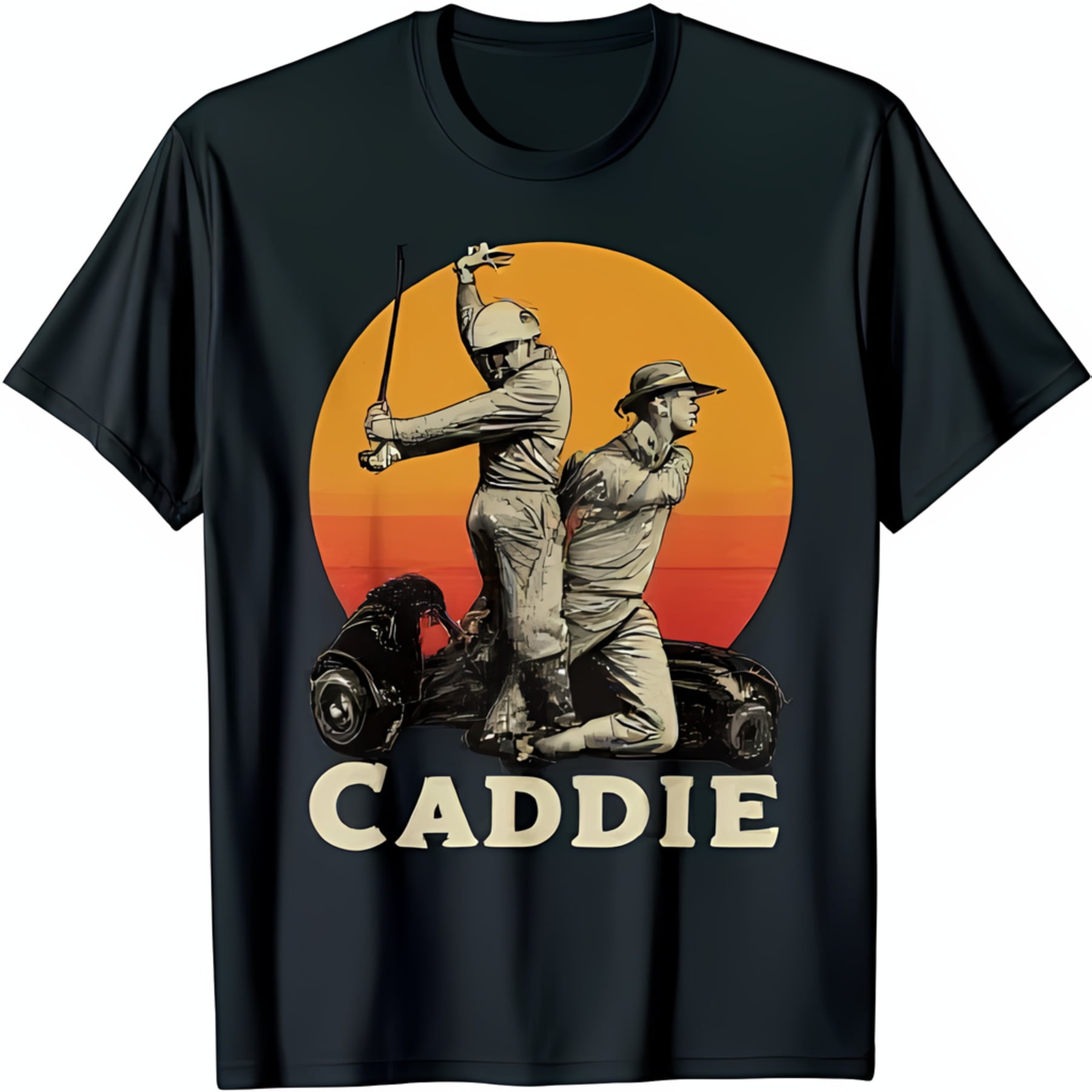Vintage Golf Caddie T-Shirt Golfer Swing Design with Sunset Background - Walmart.com