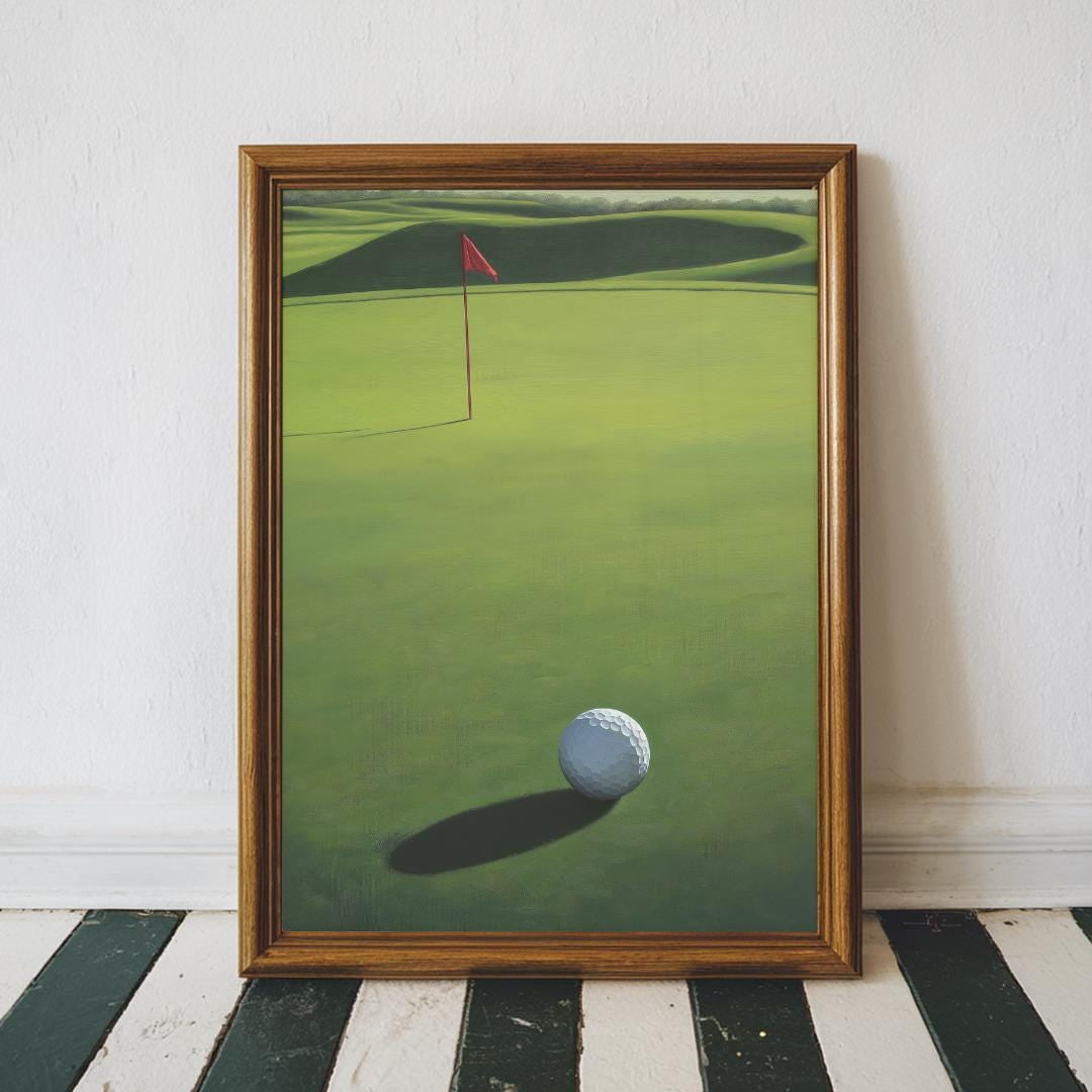 Vintage Golf Print, Peaceful Green Course With Golf Ball & Flag ...