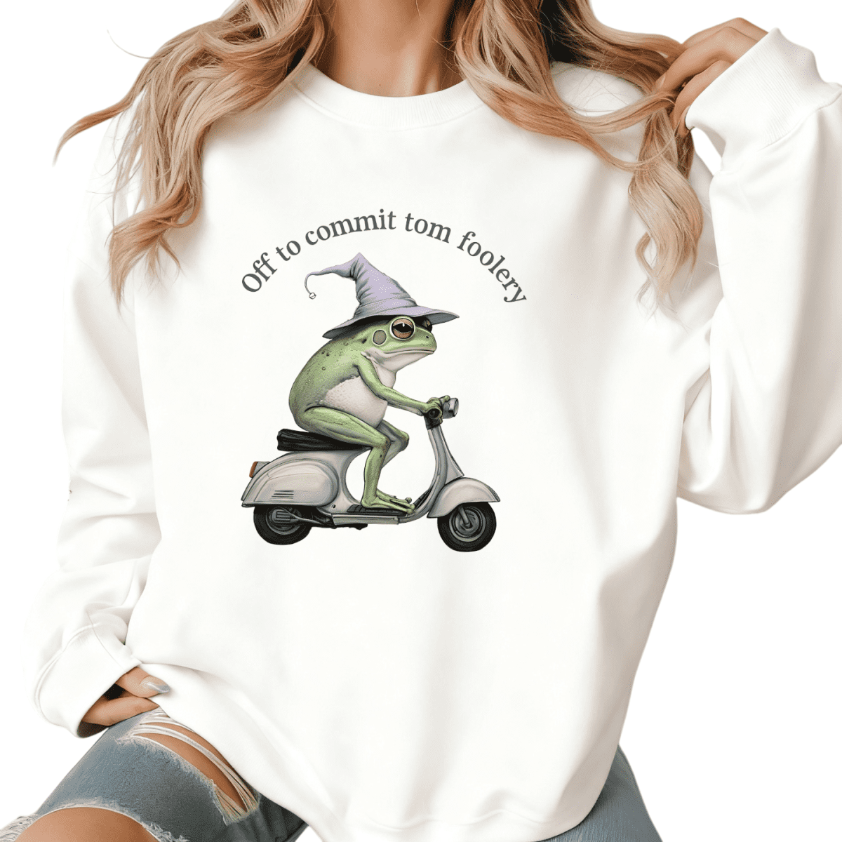 Vintage Goofy Witch Frog Aesthetic White Crewneck Graphic Sweatshirt ...