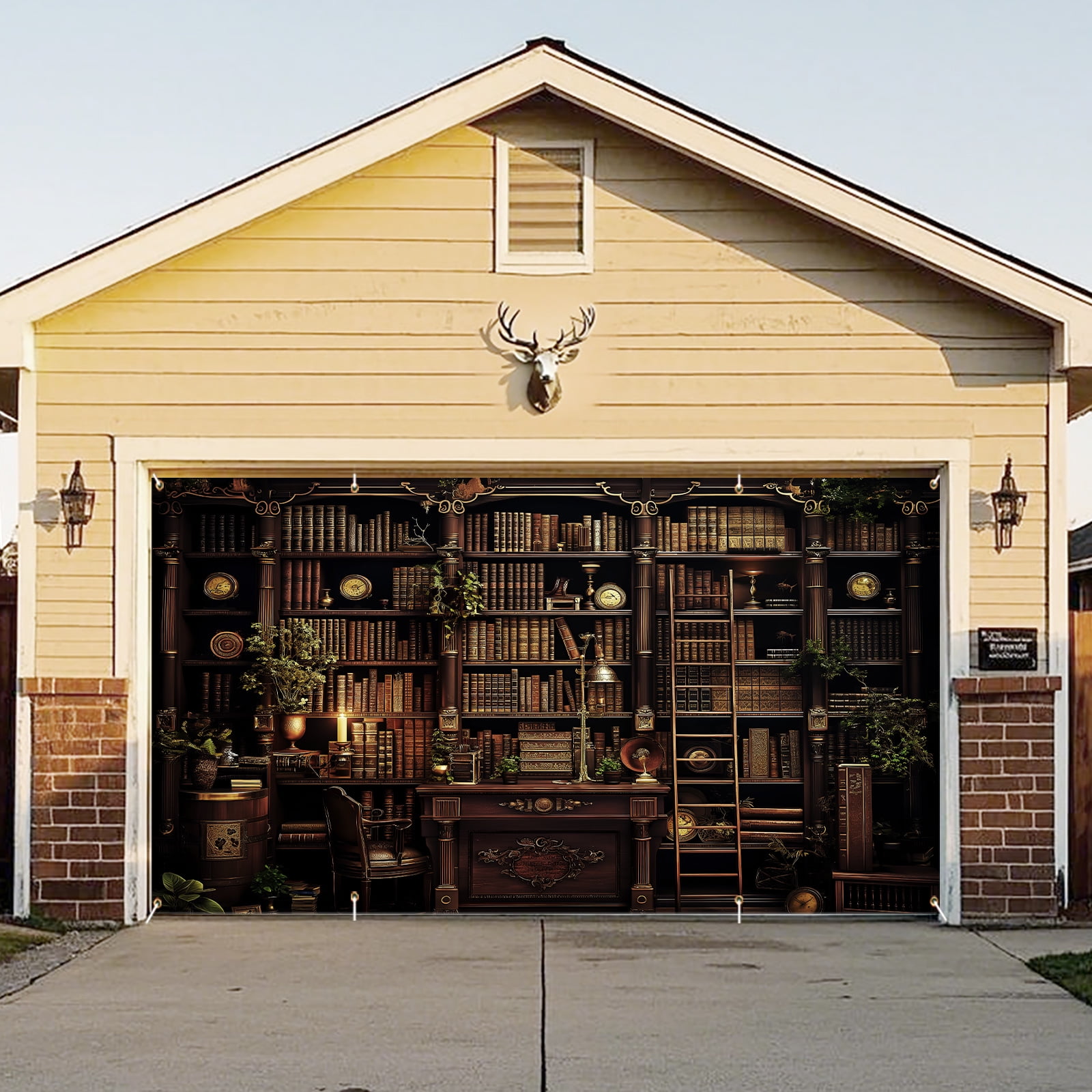 Vintage Gothic Bookshelf Garage Door Cover Banner Decorations, Medieval ...