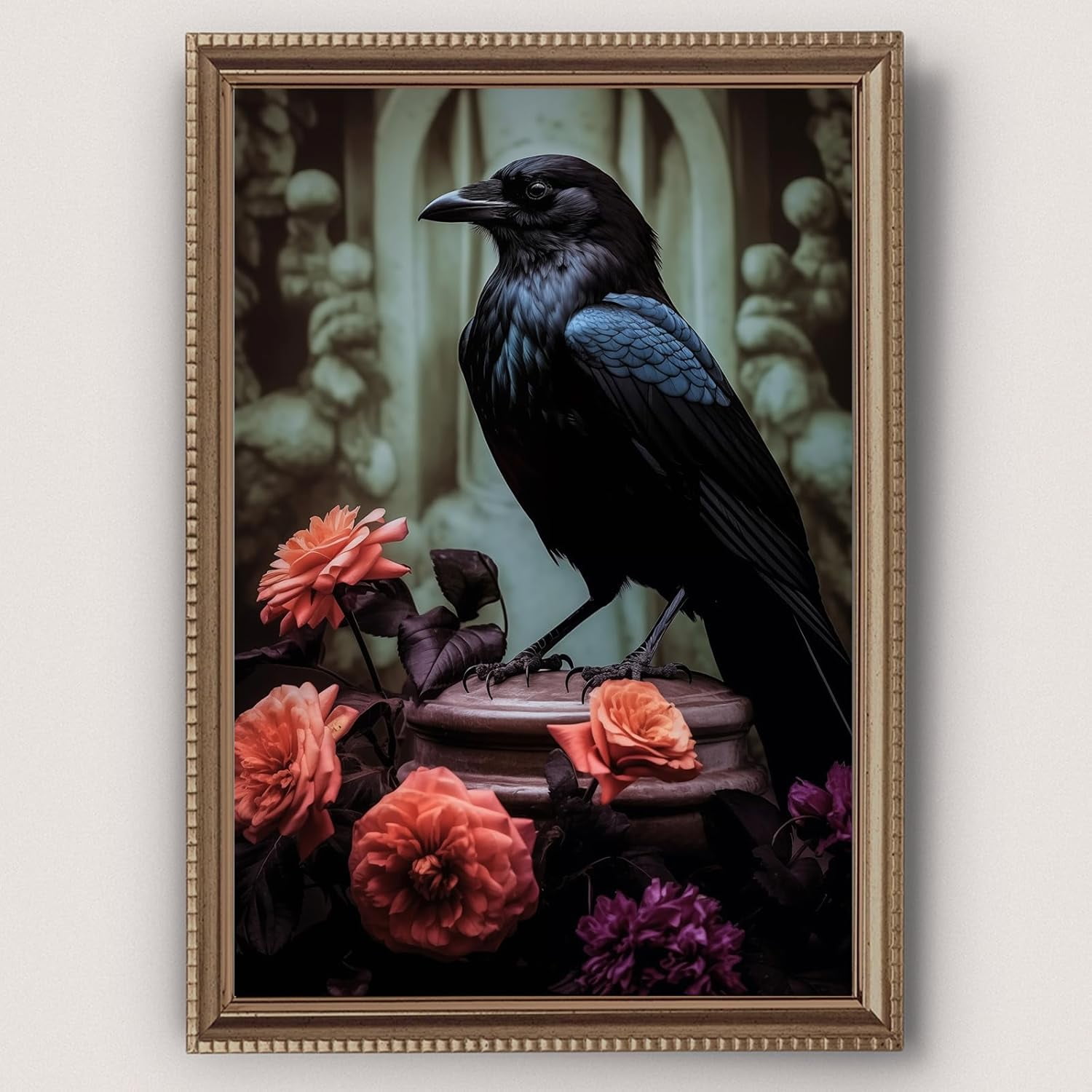 Vintage Gothic Canvas Wall Art Black Crow Picture Retro Gothic Print ...