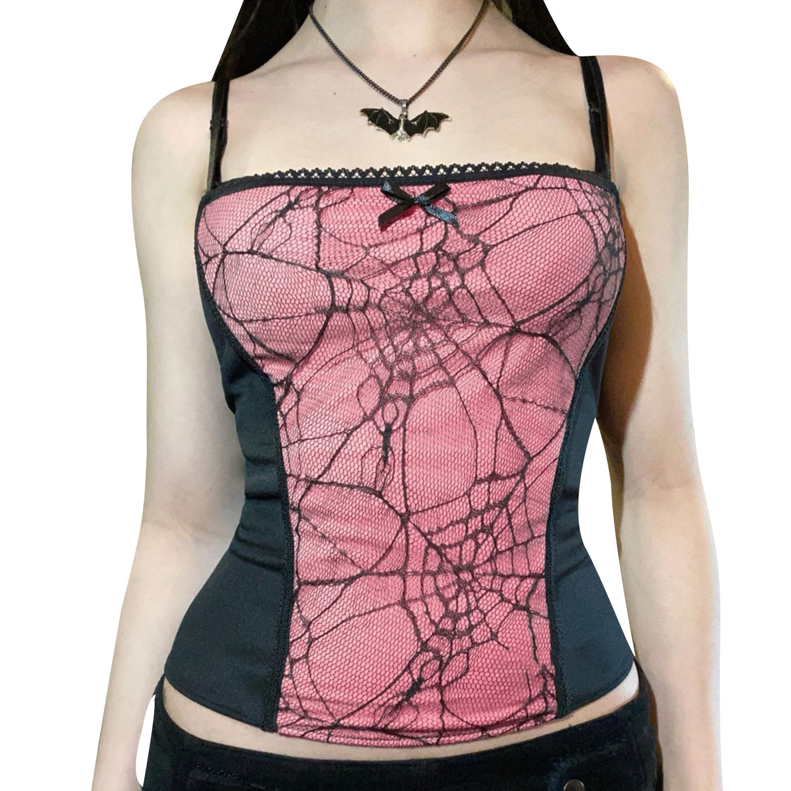 Vintage Gothic Crop Top for Women Grunge Dark Aesthetic Harajuku Tank Tops Mall Goth Emo ...