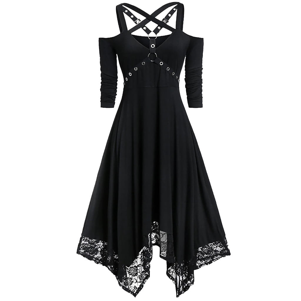 Vintage Gothic Dresses for Women Half Sleeve Off Shoulder Midi Dress ...