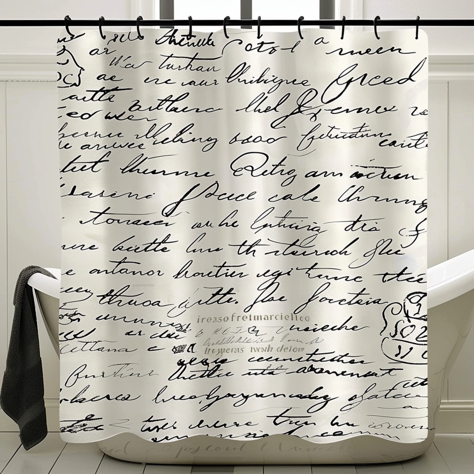 Vintage Gothic Handwritten Script Shower Curtain Antique Style Bathroom ...