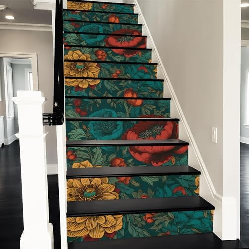 Vintage Gothic Poppy Floral Peel and Stick Vinyl Stair Riser Decals ...