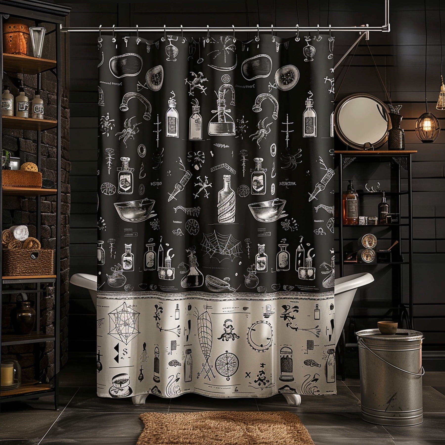 Vintage Gothic Shower Curtain with Alchemical Elements and Medieval ...