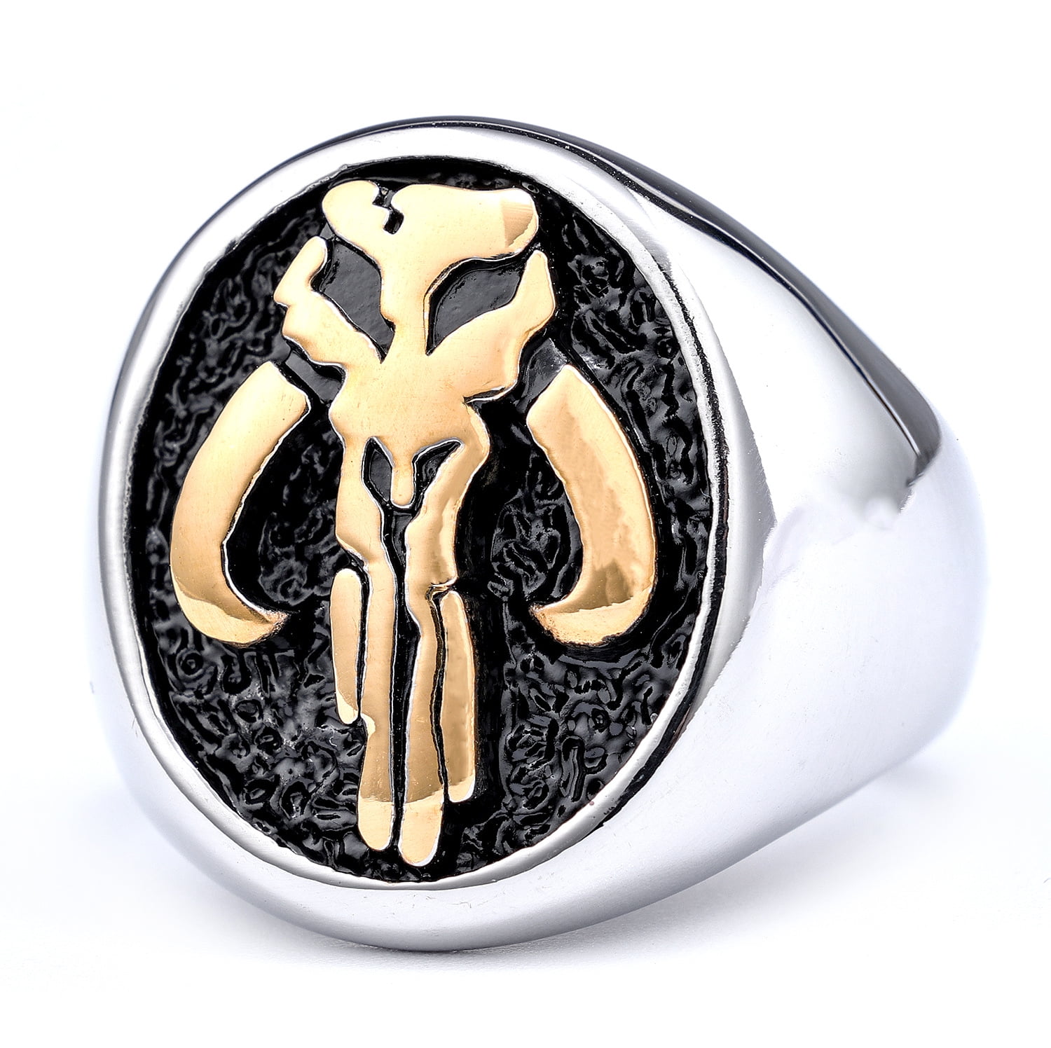 Vintage Gothic Signet Punk Biker Ring For Men Women Classic 14K White ...