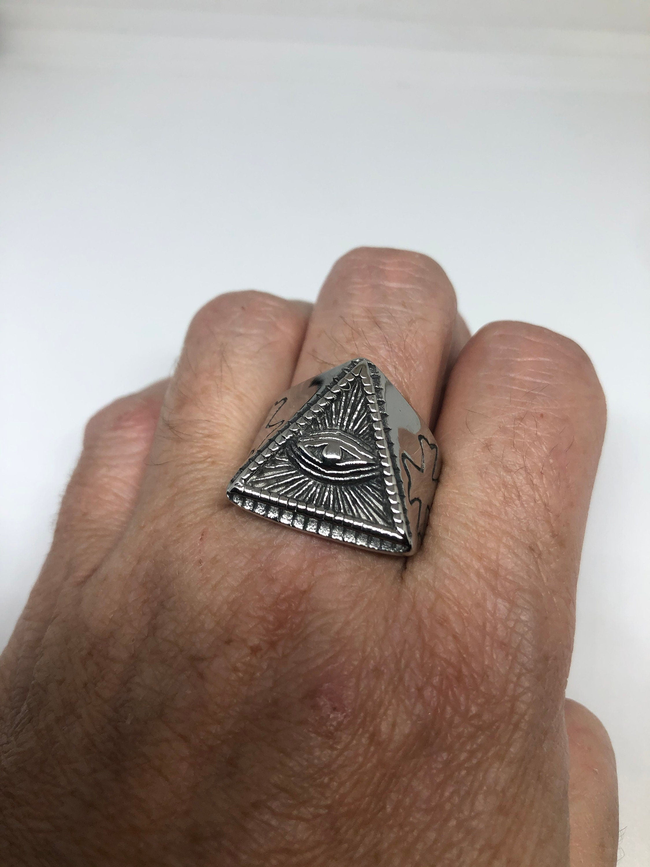 Vintage Gothic Stainless Steel Illuminati Eye Pyramid Mens Ring ...