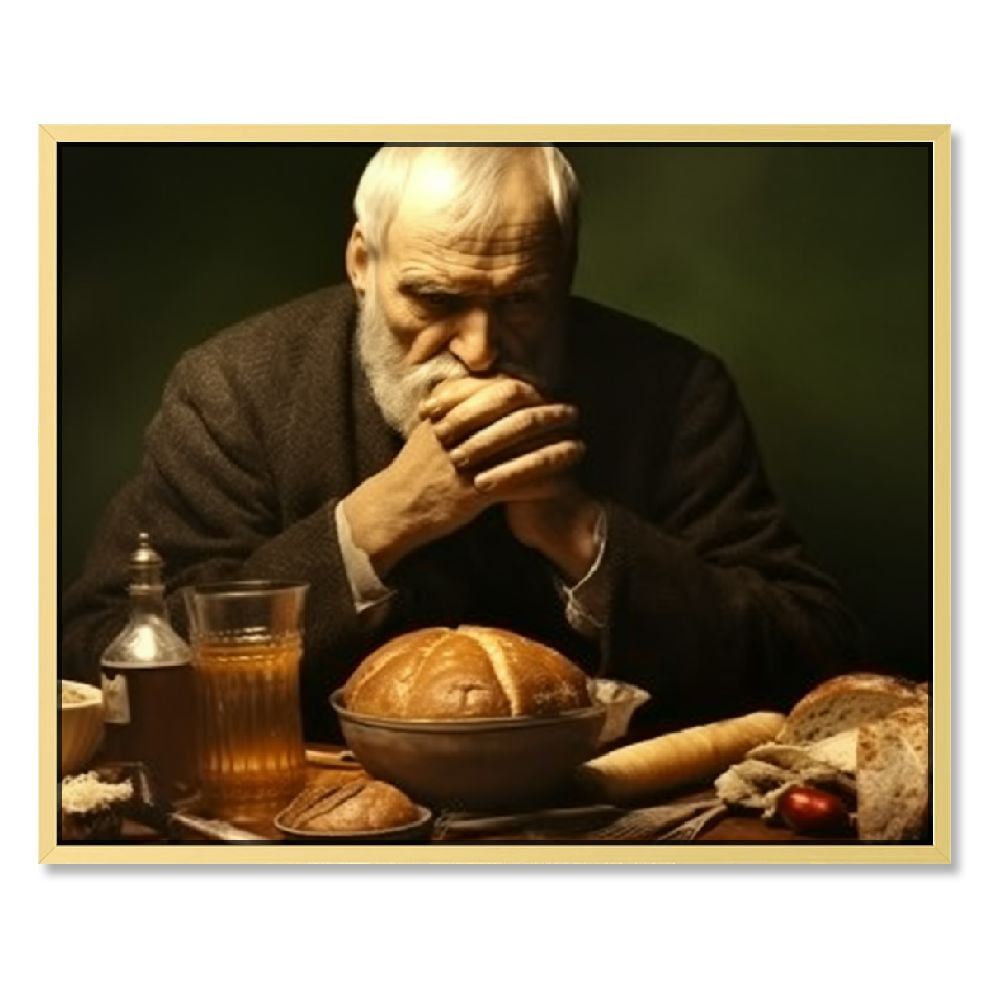 Vintage Grace Painting Poster - Retro Man Praying Over Bread Print ...