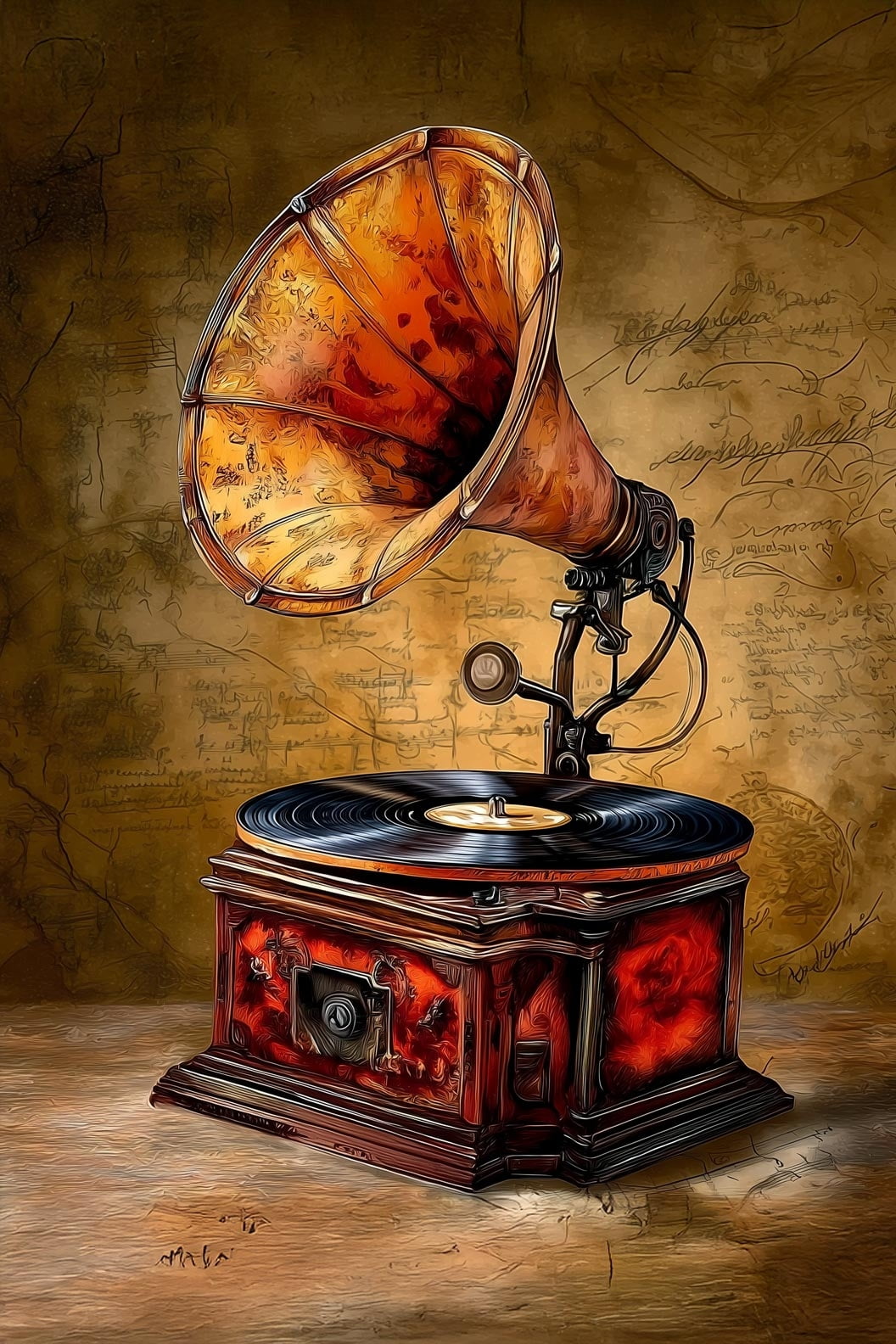 Vintage Gramophone Poster – Steampunk Realism Oil Painting Style ...