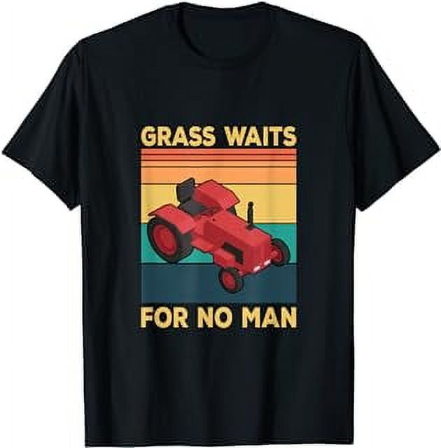 Vintage Grass Waits For No Man Funny Mens Grass Cutting T Shirt