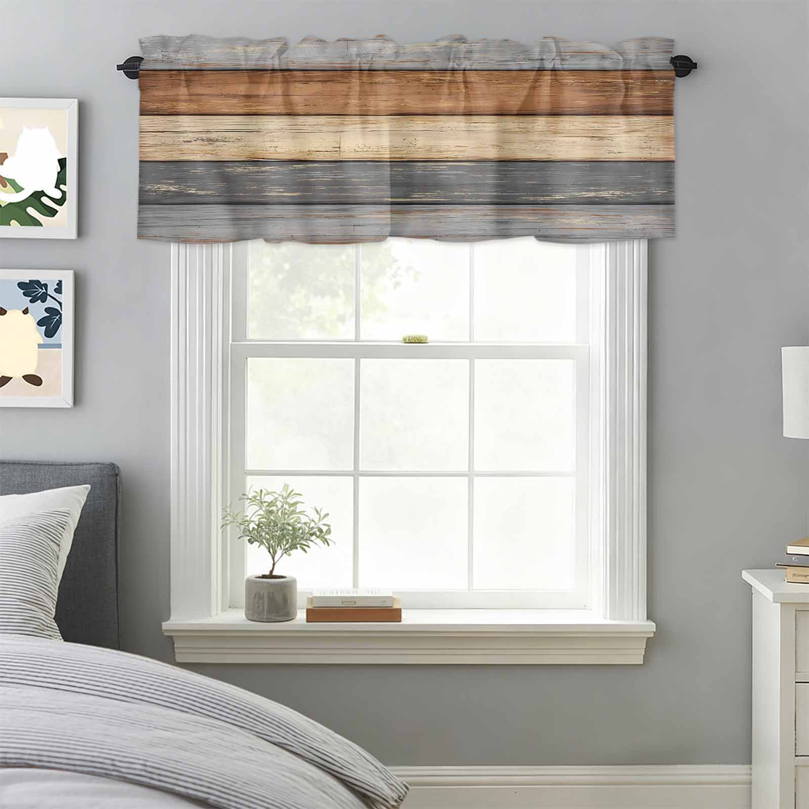 Vintage Gray Brown Plank Valances for Windows,Rod Pocket Valance for ...