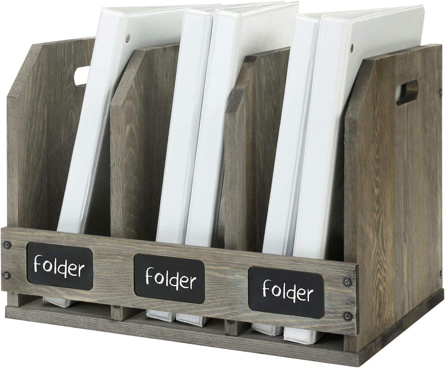 Vintage Gray Solid Wood Magazine Holder with 3 Compartments and ...