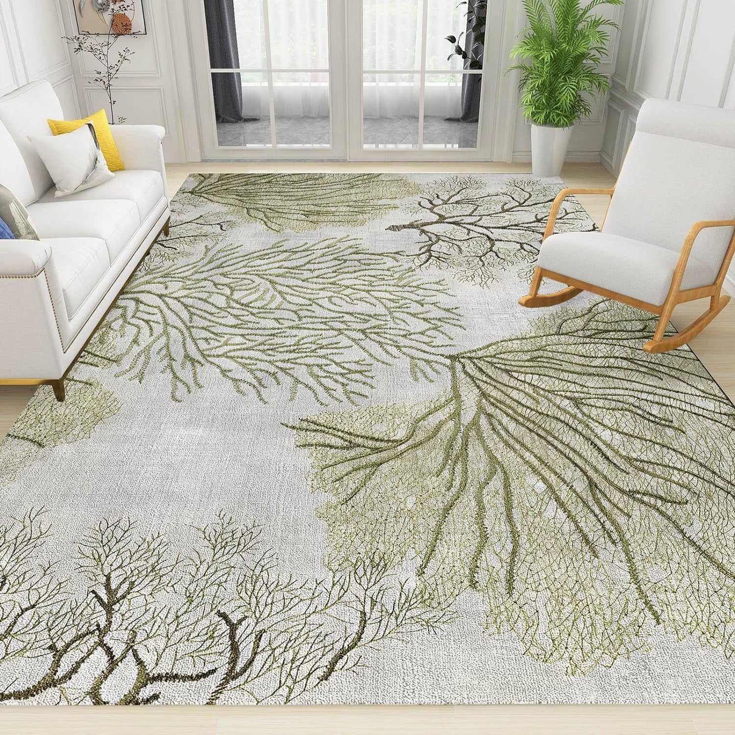 Vintage Green Coral Print Area Rug 4x6ft Rug Beach Ocean Themed ...