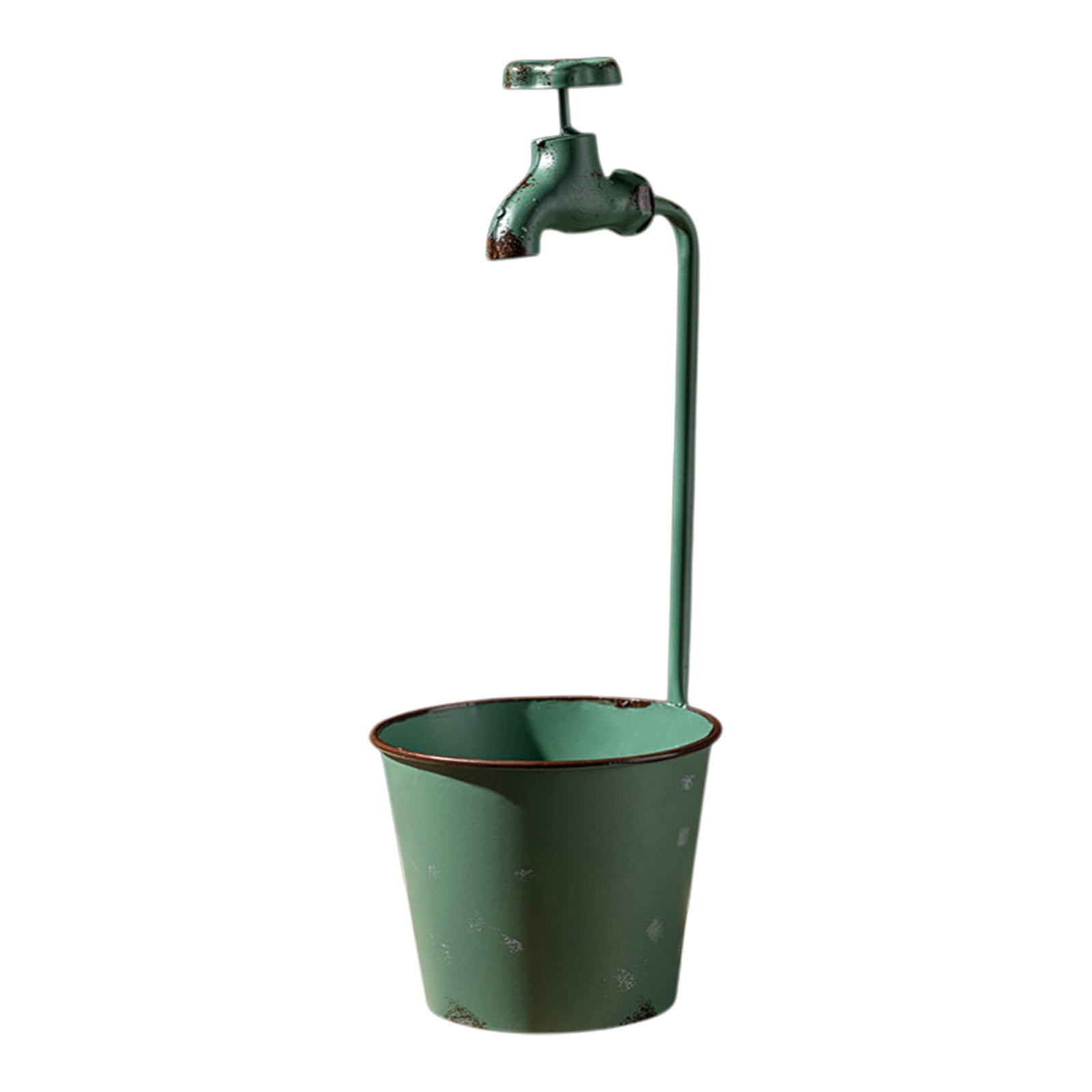 Vintage Green Iron Faucet Planter, Wall Mount Flower Pot, Rustic Garden ...