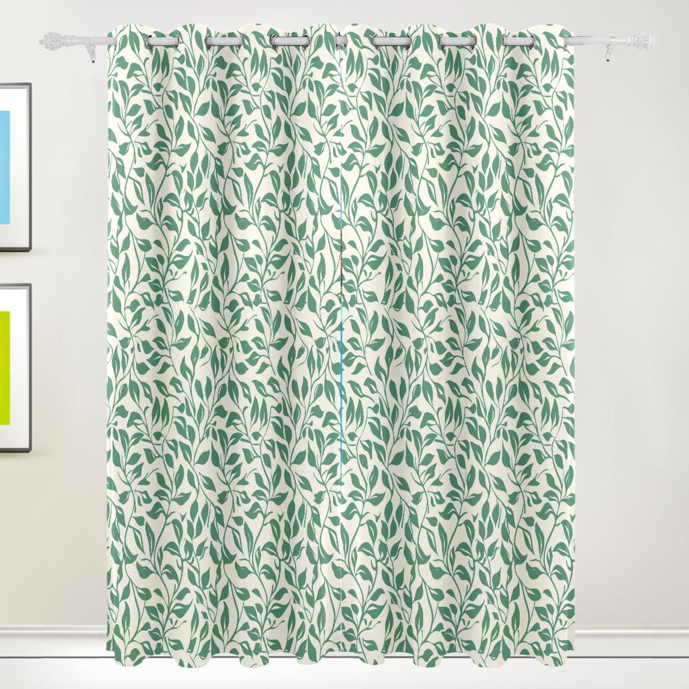 Vintage Green Leaves Blackout Curtains 2 Panels Set Grommet Drapes for ...