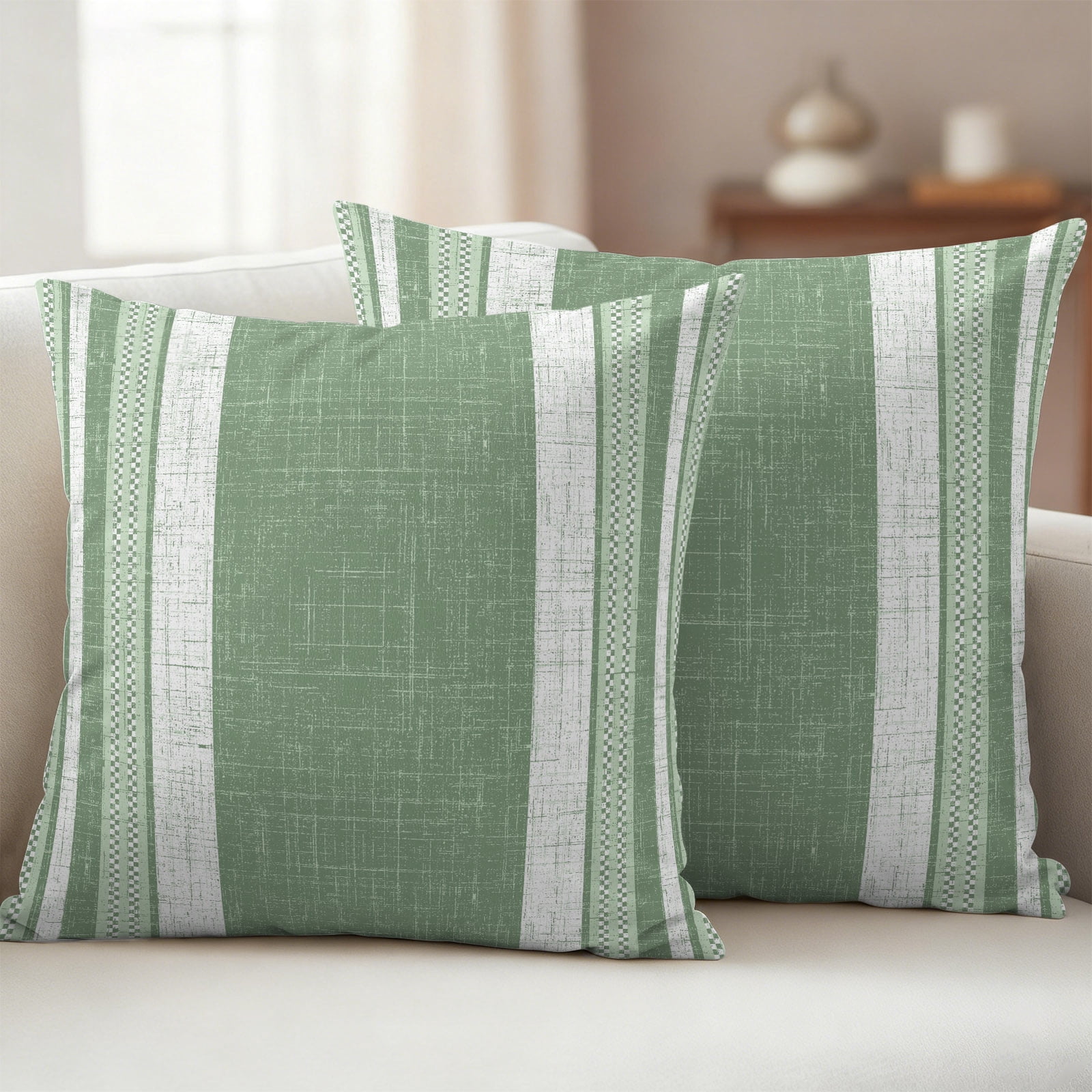 Vintage Green Striped Outdoor Waterproof Throw Pillow Covers 16x16 Set ...