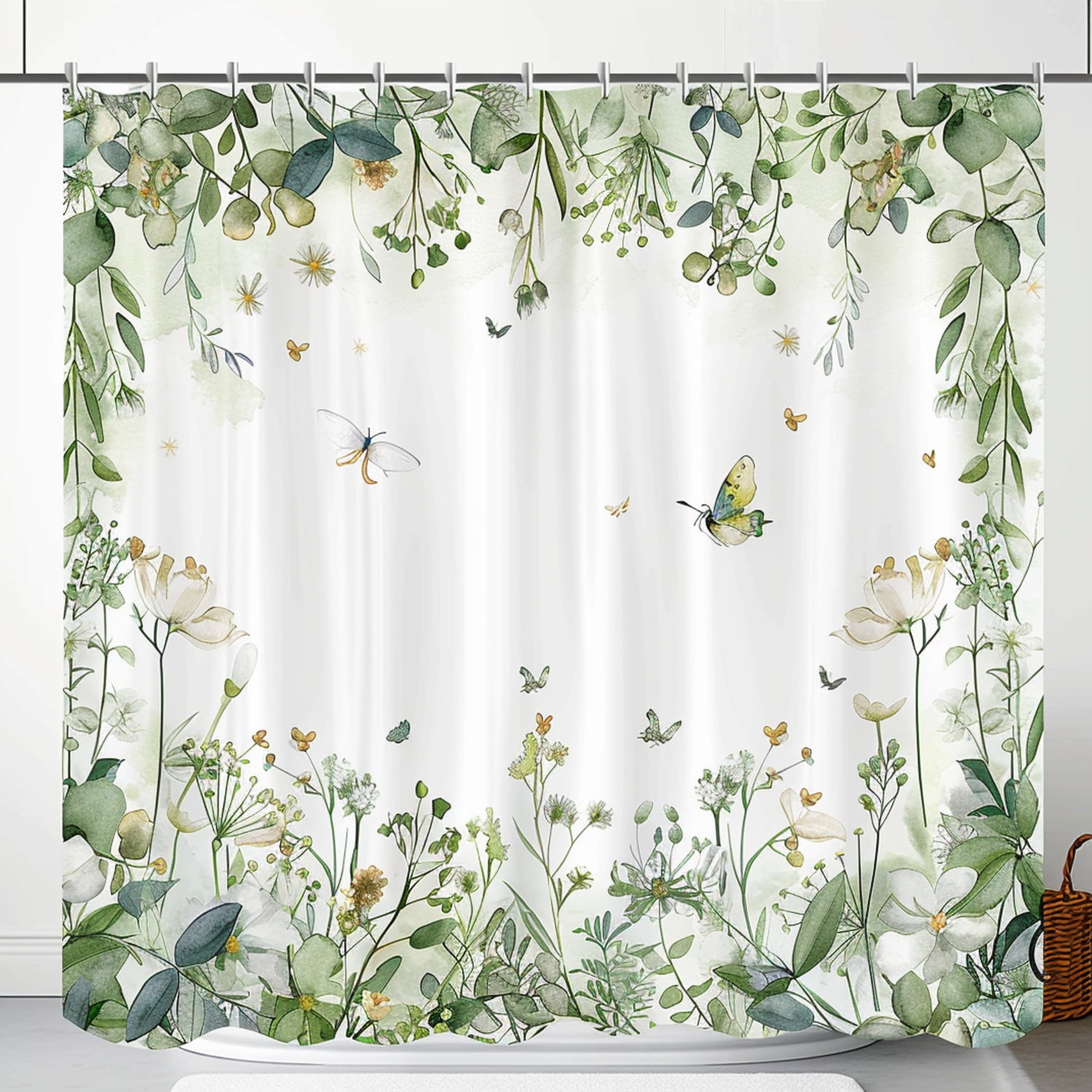 Vintage Greenery And Wildflowers Shower Curtain Hummingbirds