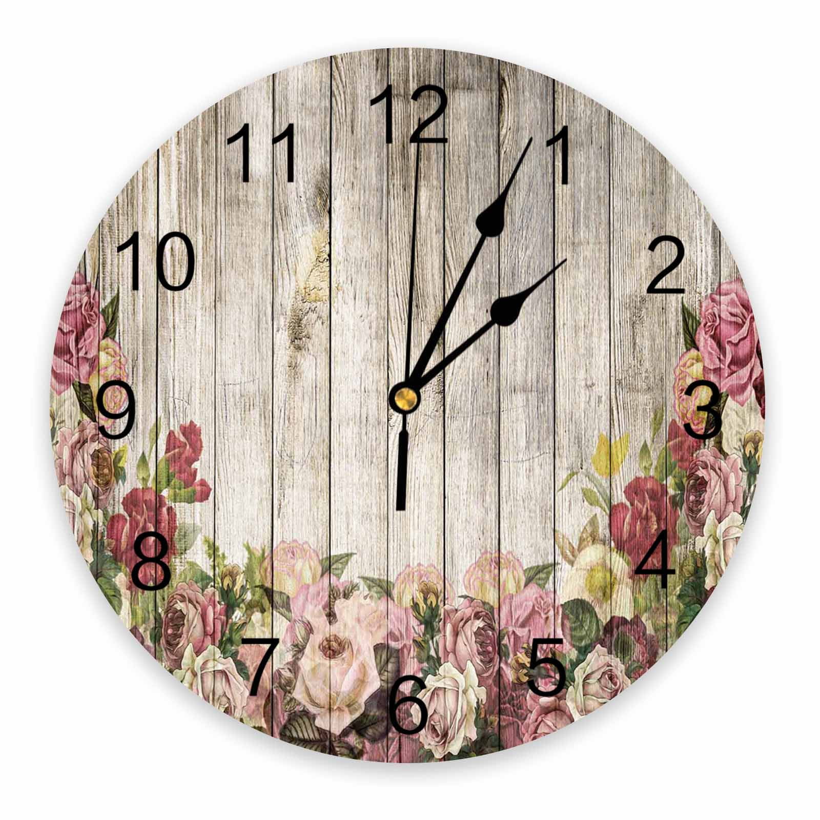 Vintage Grey Wooden Board Decorative Round Wall Clock Arabic Numerals ...