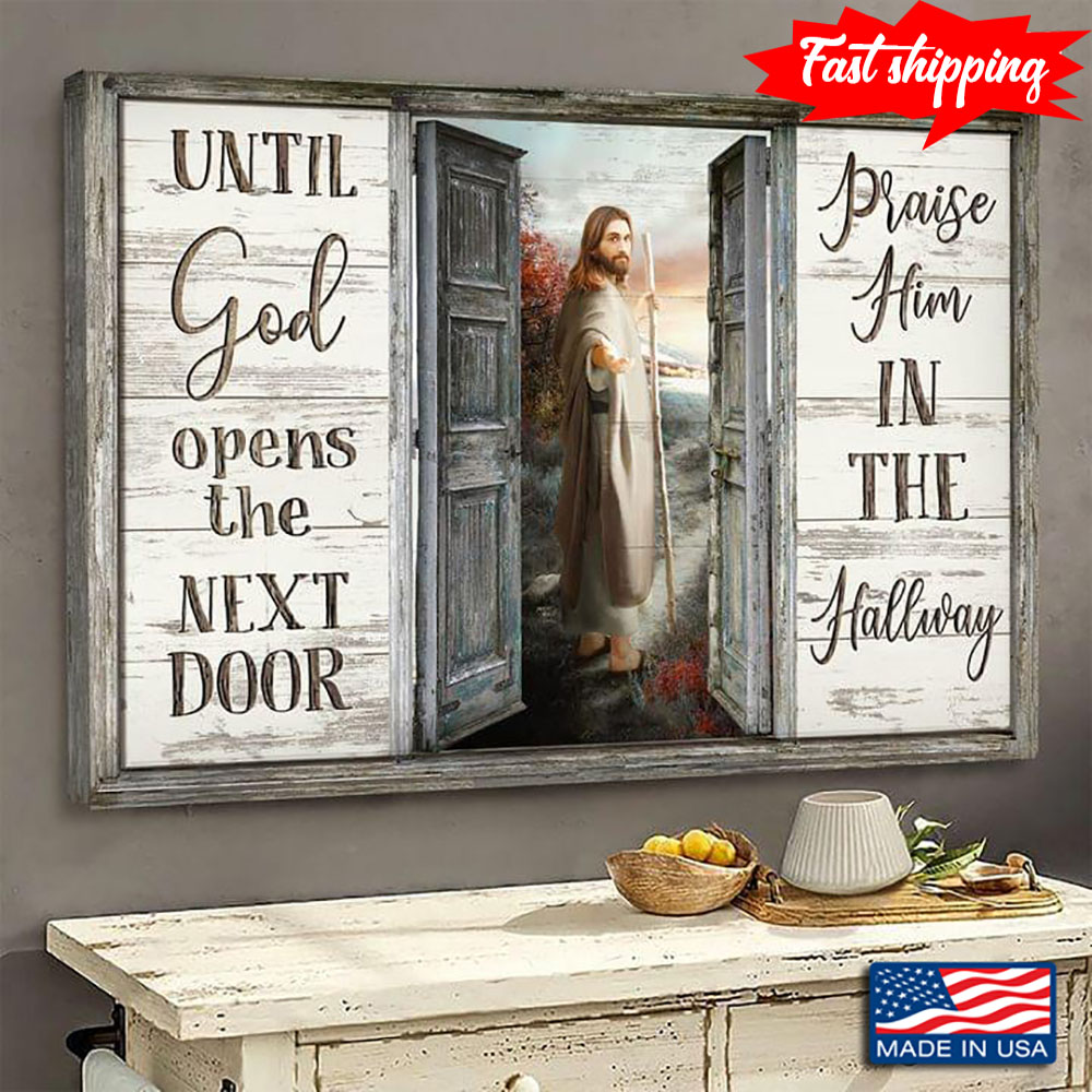 Vintage Grey Wooden Door With Jesus Christ Giving His Hand Until God ...