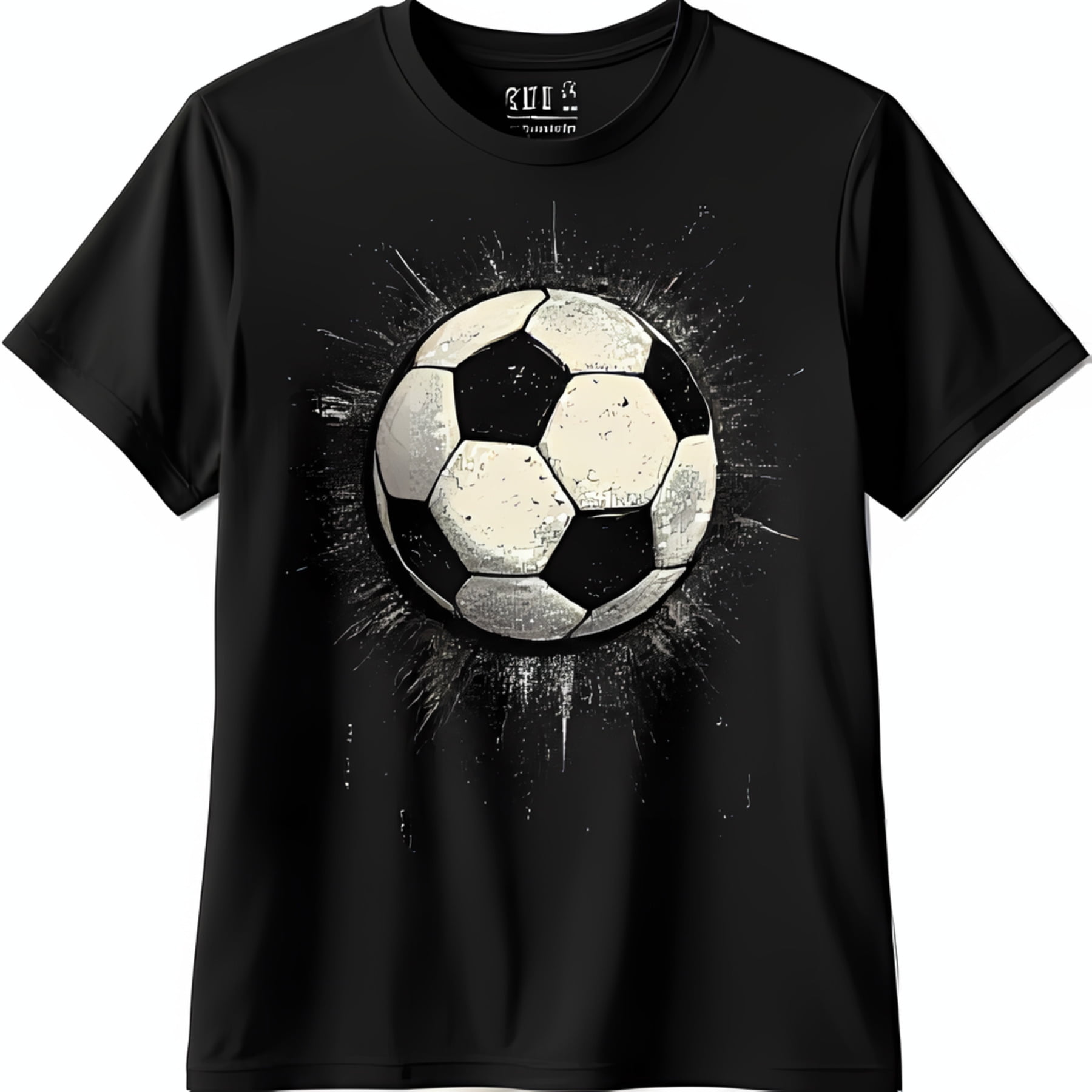 Vintage Gritty Black T-Shirt with Distorted Soccer Ball Graphic ...